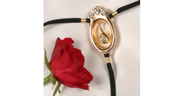 Jeweled Gold G-String with Clitoral Pendant